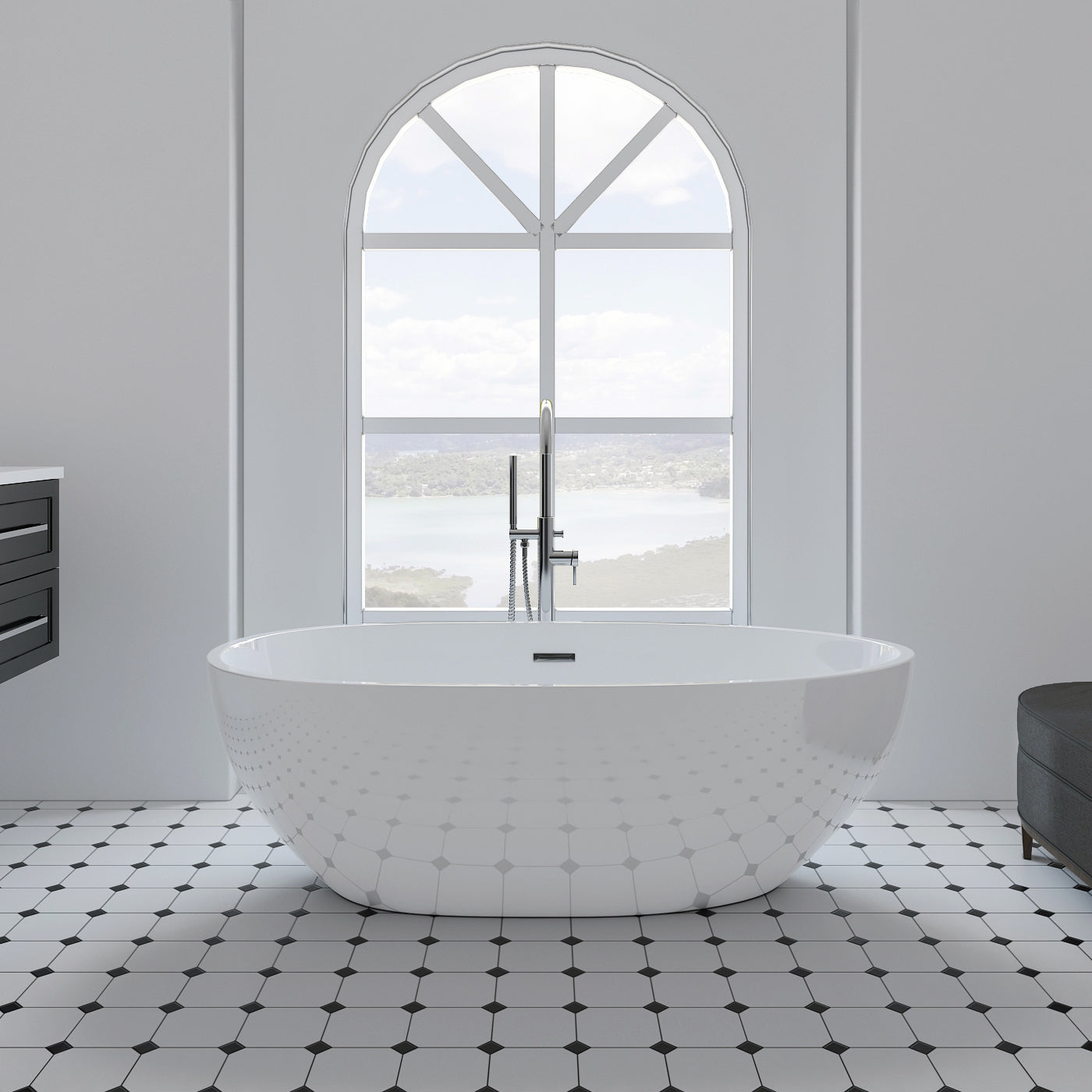 Winton White High-gloss Center Drain Acrylic Free-standing Tub ...